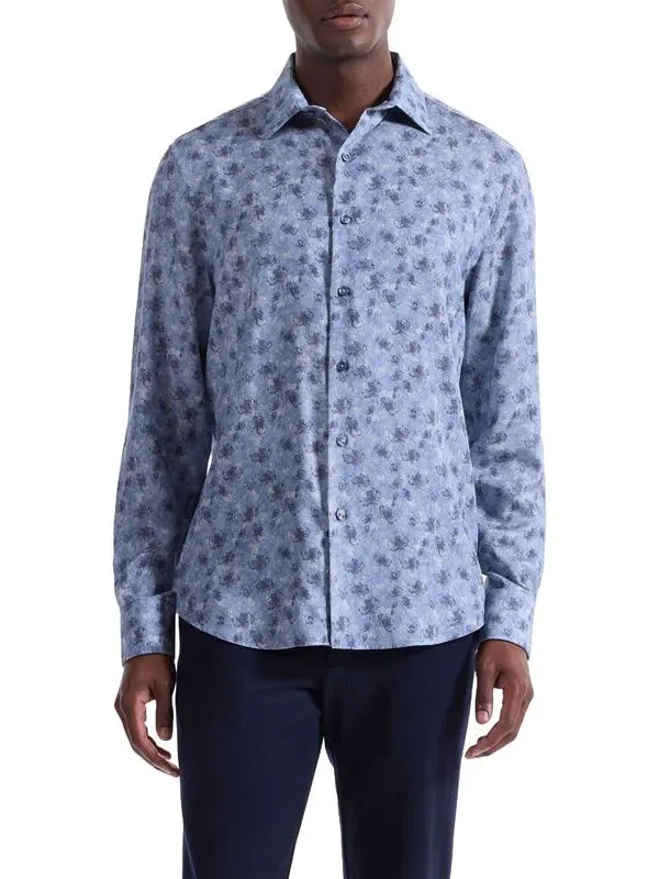 Bugatchi Julian Shaped Fit Floral Print Button-up Shirt - Cobalt