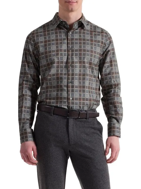 Bugatchi Julian Shaped Fit Check Cotton Button-up Shirt - Sienna