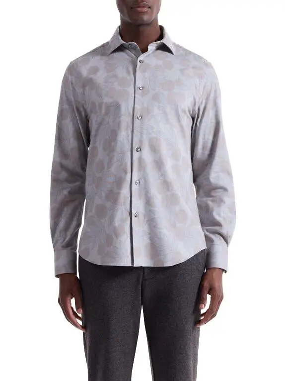 Bugatchi Axel Trim Fit Floral Cotton Button-up Shirt - Platinum