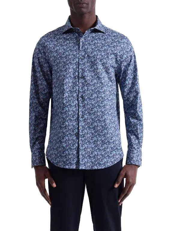 Bugatchi Axel Trim Fit Floral Stretch Cotton Button-up Shirt - Cobalt