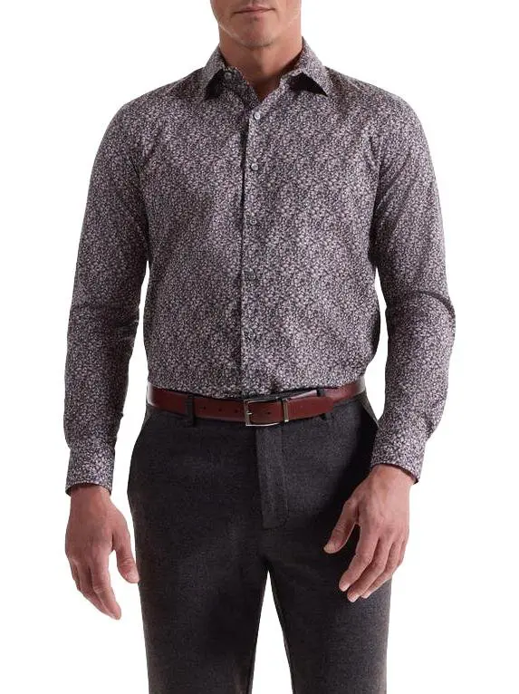 Bugatchi Julian Shaped Fit Pebble Print Button-up Shirt - Wood Rose
