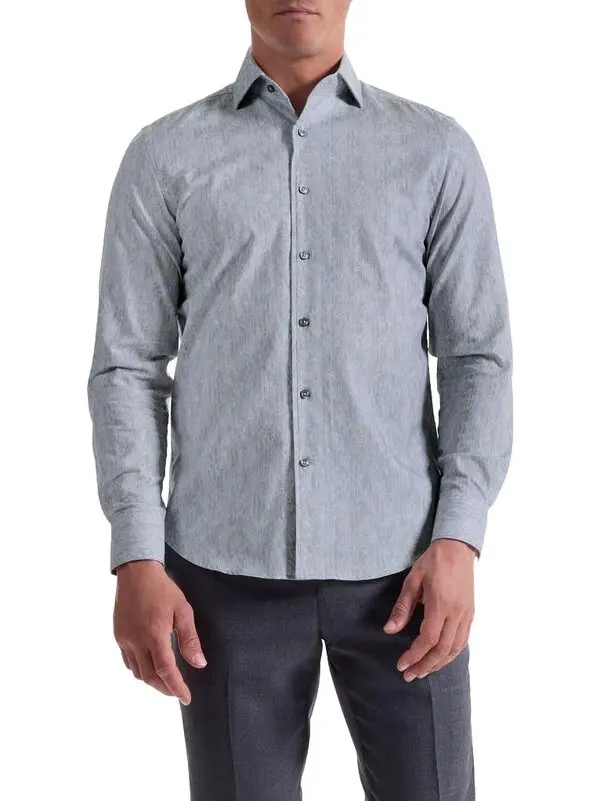 Bugatchi Alvin Trim Fit Shadow Paisley Cotton Button-up Shirt - Steel