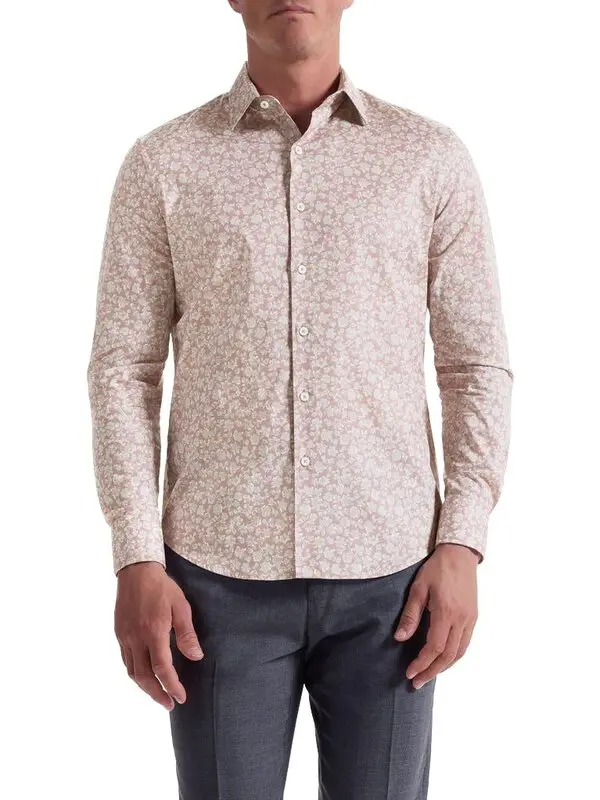 Bugatchi Julian Shaped Fit Floral Stretch Cotton Button-up Shirt - Wood Rose