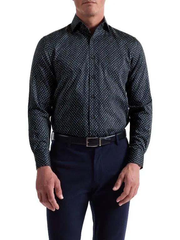 Bugatchi Alvin Trim Fit Leaf Print Stretch Cotton Button-up Shirt - Navy