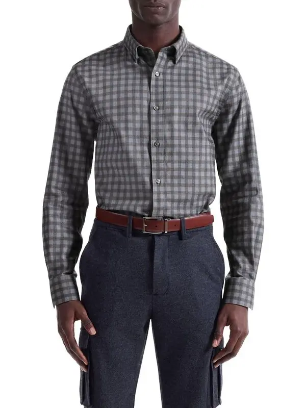 Bugatchi Karl Shaped Fit Plaid Cotton Button-up Shirt - Walnut