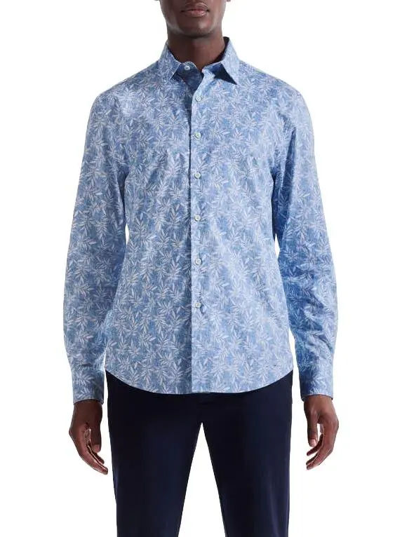 Bugatchi Julian Shaped Fit Leaf Print Cotton Button-up Shirt - Air Blue