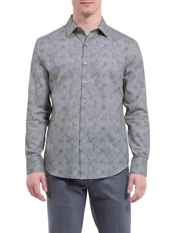 Bugatchi Julian Shaped Fit Floral Cotton Button-up Shirt - Zinc