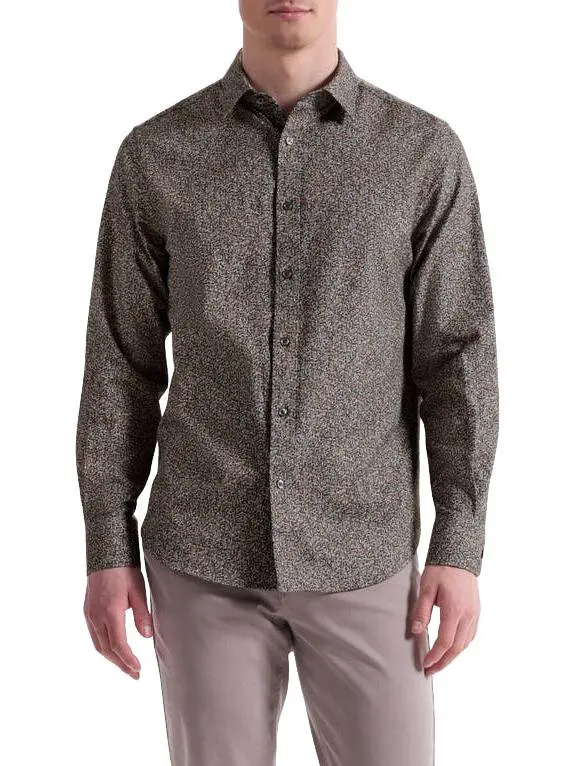 Bugatchi Julian Shaped Fit Leaf Print Cotton Button-up Shirt - Sienna