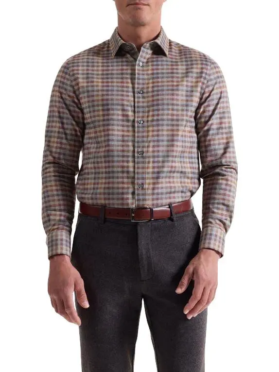 Bugatchi Julian Shaped Fit Check Cotton Button-up Shirt - Mahogany