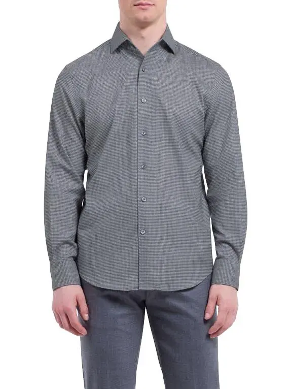 Bugatchi Alvin Trim Fit Micro Houndstooth Brushed Cotton Button-up Shirt - Cement