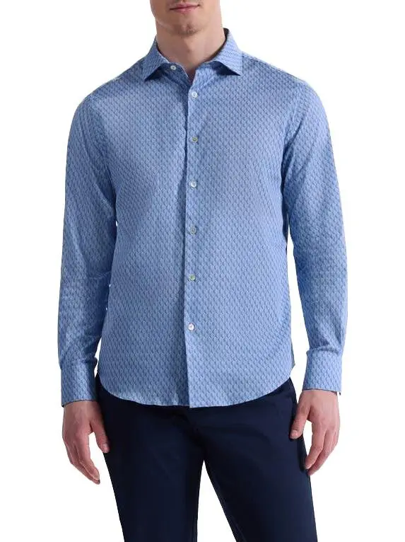 Bugatchi Axel Trim Fit Leaf Print Stretch Cotton Button-up Shirt - Air Blue