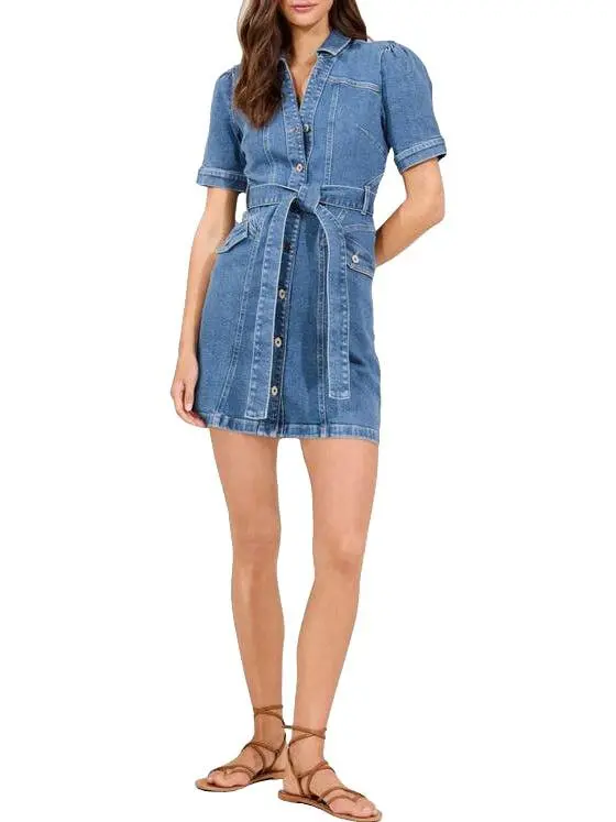 LIPSY Belted Denim Mini Shirt Dress - Mid Wash
