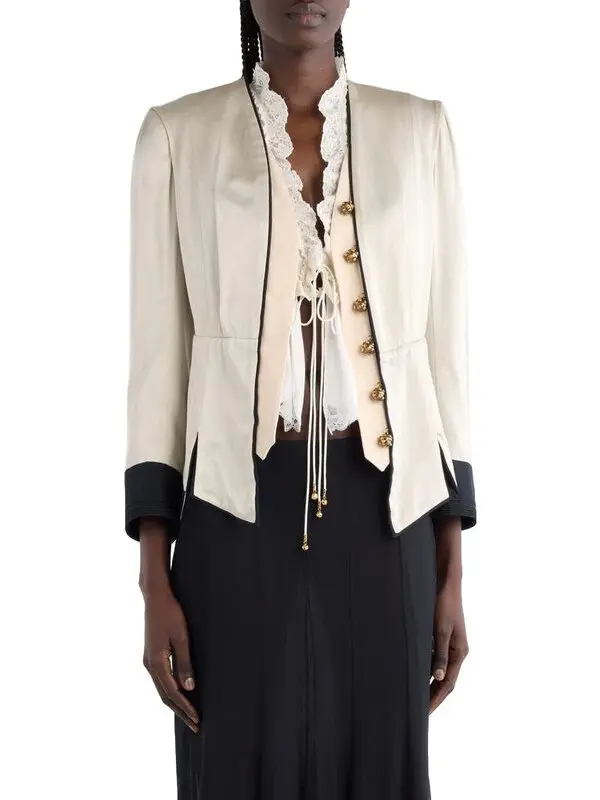 Chloé Silk Satin Peplum Jacket - 095 Silver Cloud