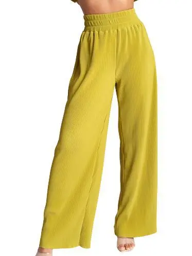 RICHANTEE High-waisted Pleated Wide Leg Pants - Lime