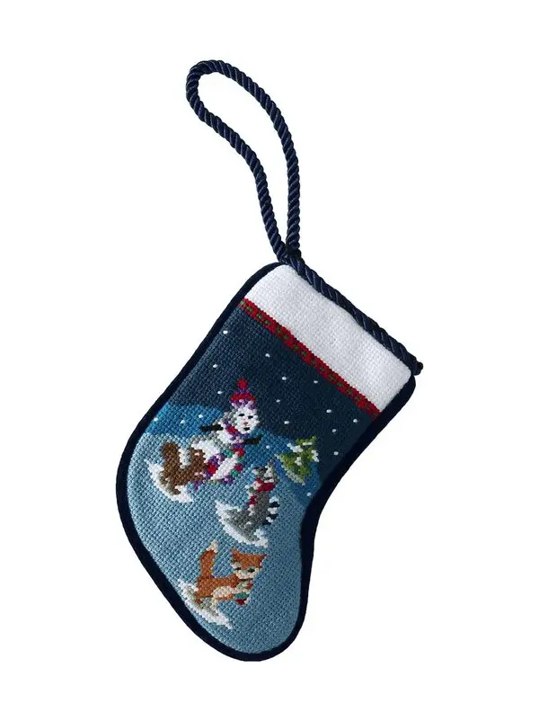 LANDS' END Mini Needlepoint Christmas Stocking - Critters