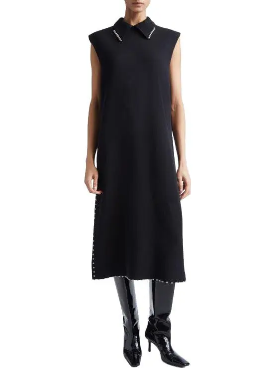 JIL SANDER Bead-embellished Virgin Wool Blend Midi Dress - Black
