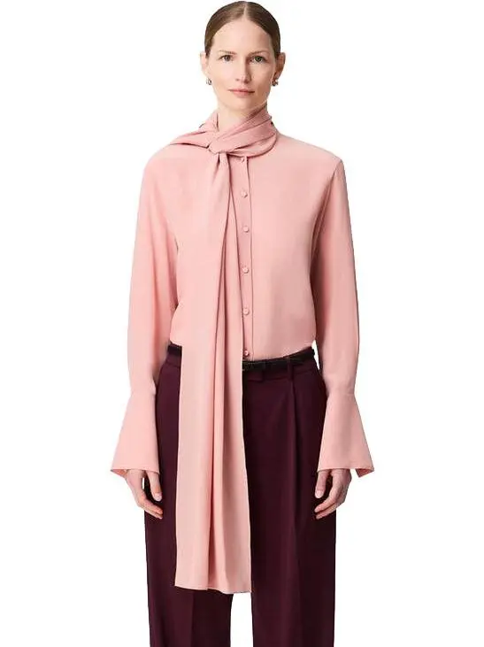 Another Tomorrow Signature Bow Blouse - Blush