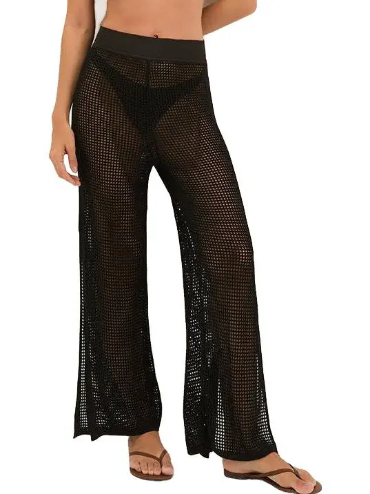 VIX PAULA HERMANNY Valerie Open Stitch Wide Leg Pants - Black