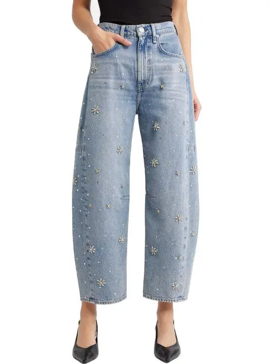 Rag & Bone Charlie Flower Crystal High-waist Ankle Barrel Jeans - Band Jewel