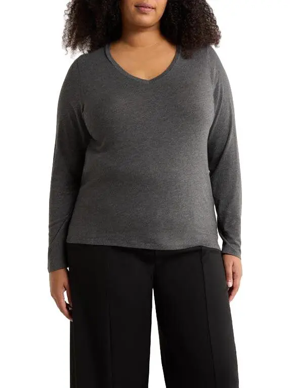 Eileen Fisher V-neck Long Sleeve T-shirt - Charcoal