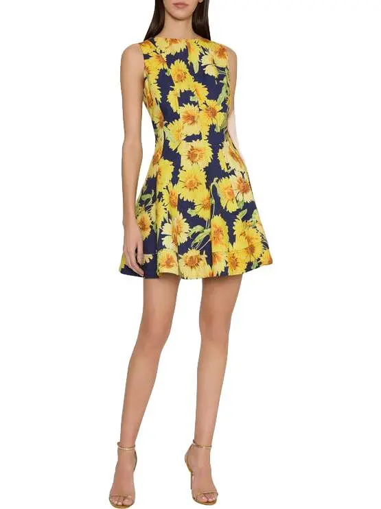 MILLY Poppy Sunflower Sleeveless Fit & Flare Mini Dress - Navy Multi