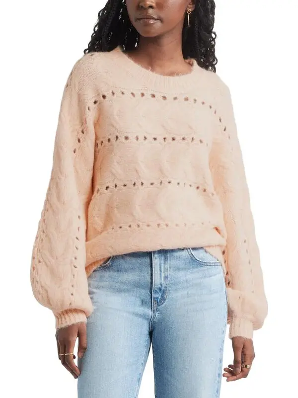 Treasure & Bond Cable Knit Crewneck Sweater - Pink