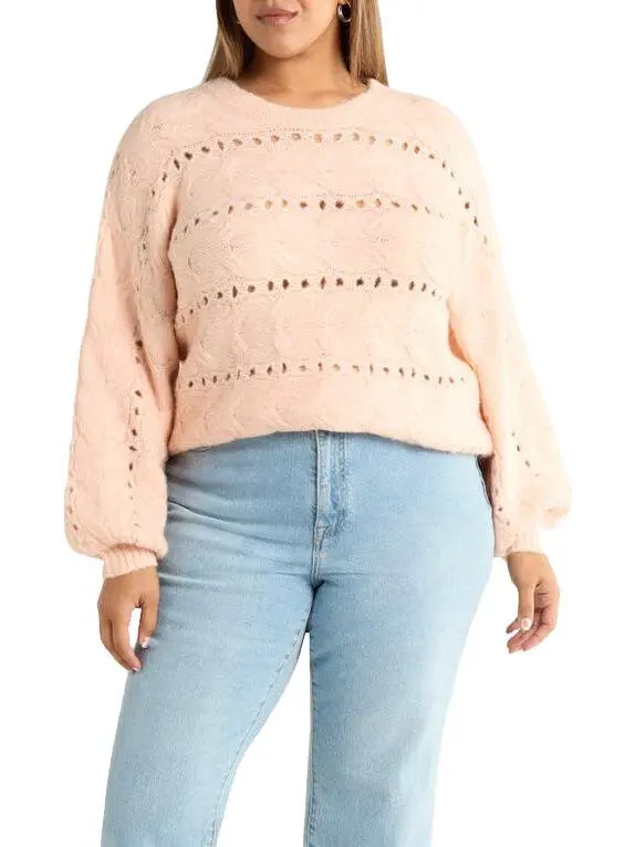 Treasure & Bond Cable Knit Crewneck Sweater - Pink