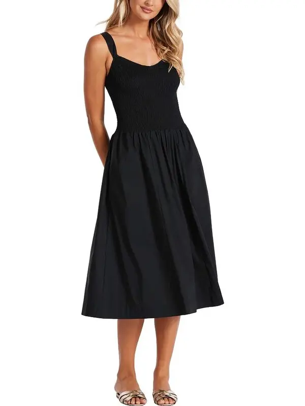 BISHOP + YOUNG Corsica Smocked Poplin Midi Dress - Black