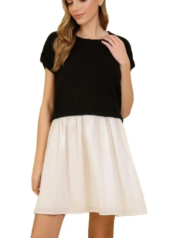 KNIT & LOUNGE Two-tone Mini Gathered Dress - Black/white