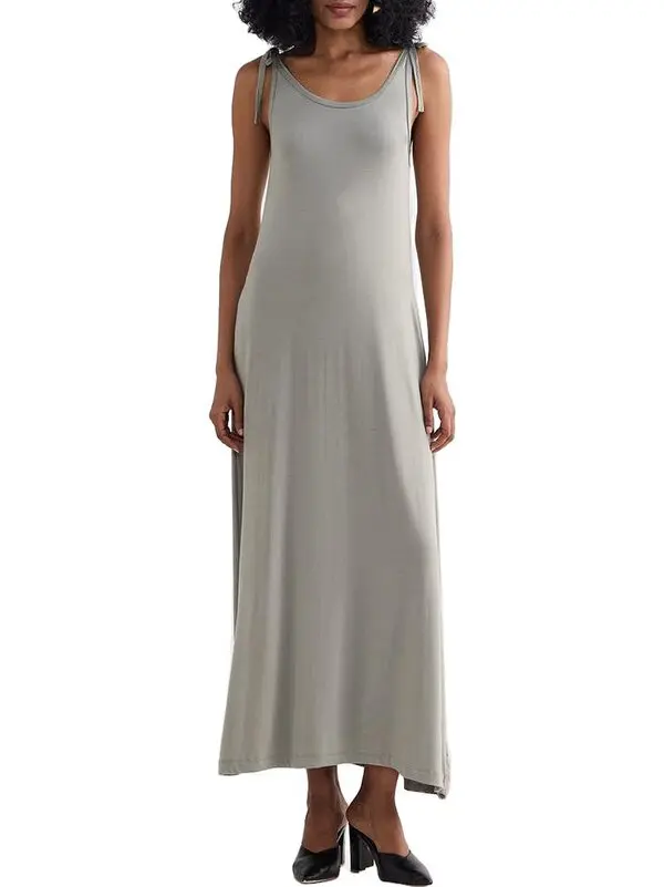 REISTOR Tie-detail Maxi Dress - Light Olive