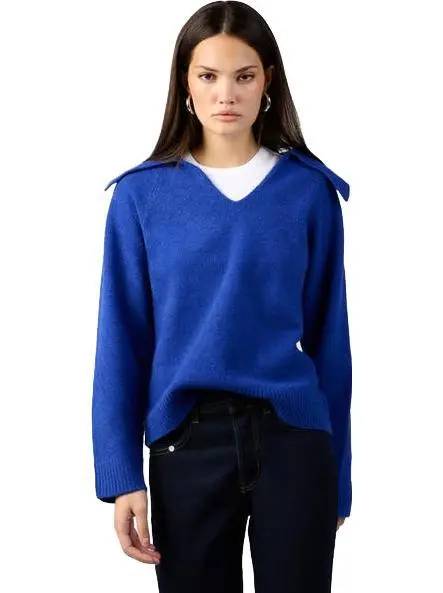 WeWoreWhat Collared V-neck Ribbed Sweater - Royal Blue