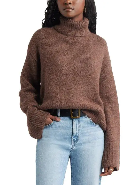 Treasure & Bond Fuzzy Turtleneck Sweater - Brown Fawn