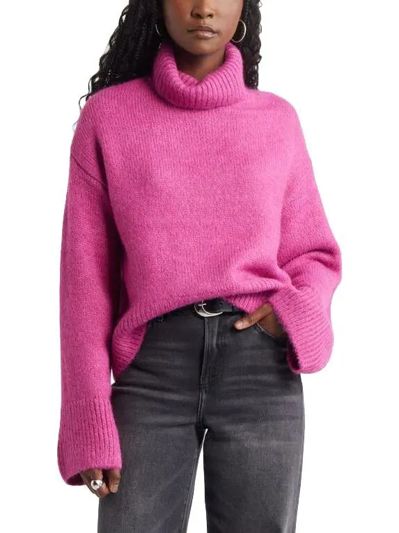 Treasure & Bond Fuzzy Turtleneck Sweater - Pink Fuchsia