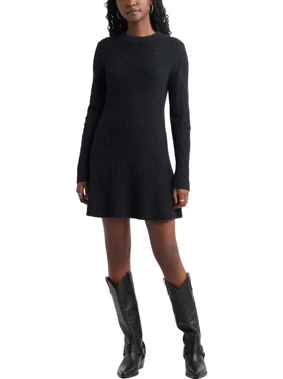 Treasure & Bond Long Sleeve Merino Wool And Cotton Blend Sweater Dress - Black