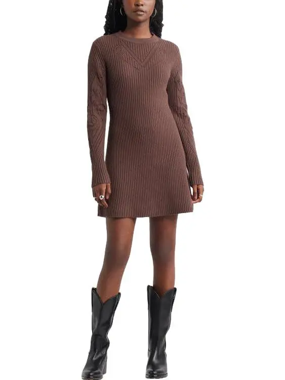 Treasure & Bond Long Sleeve Merino Wool And Cotton Blend Sweater Dress - Brown Fawn