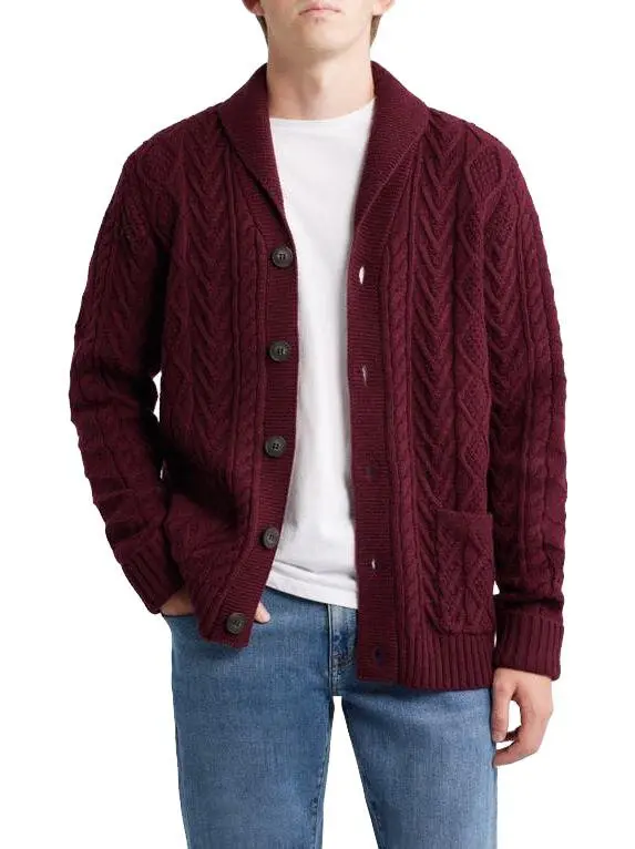 SCHOTT Wool-blend Fisherman Cardigan - Burgundy
