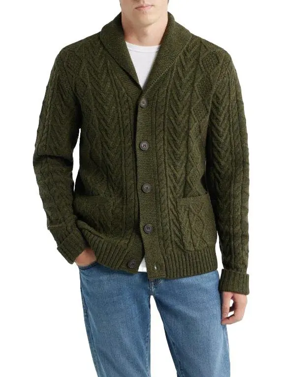 SCHOTT Wool-blend Fisherman Cardigan - Moss