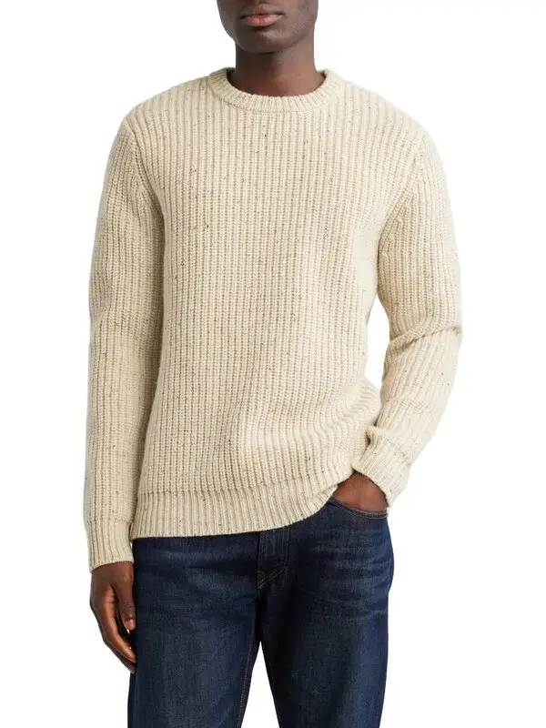 SCHOTT Donegal Tweed Wool Blend Crewneck Sweater - Off White