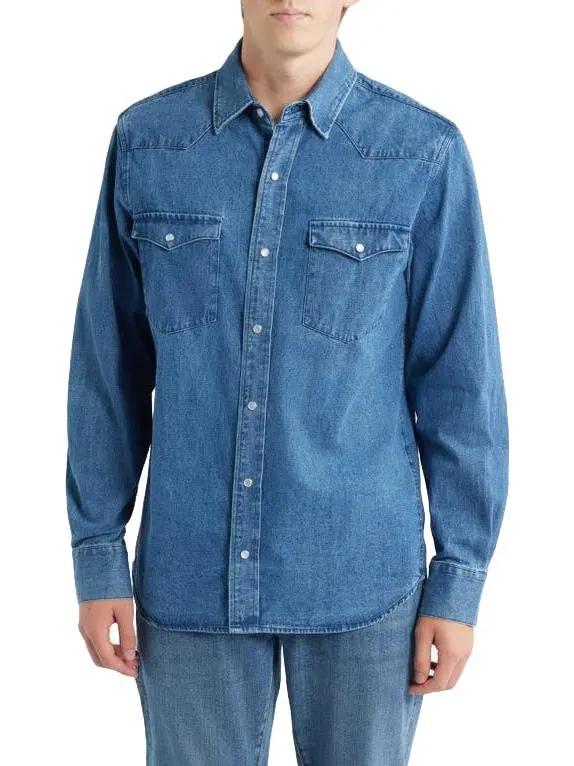 SCHOTT Cotton Denim Western Shirt - Light Indigo