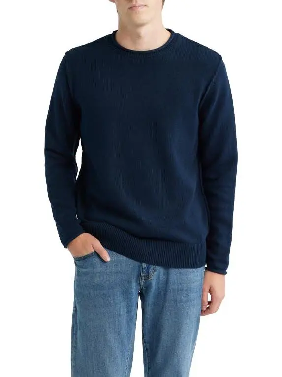 SCHOTT Lightweight Cotton Crewneck Sweater - Navy