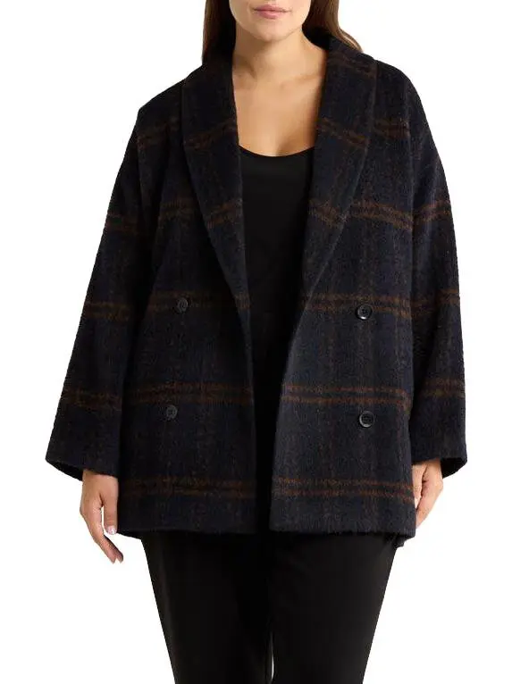 Eileen Fisher Shawl Collar Alpaca & Wool Blend Coat - Midnight