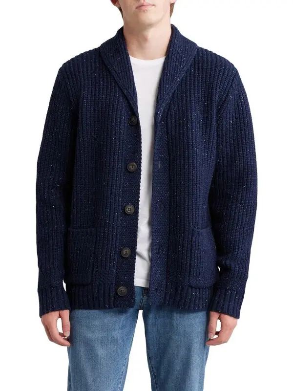 SCHOTT Donegal Tweed Wool Blend Cardigan - Navy