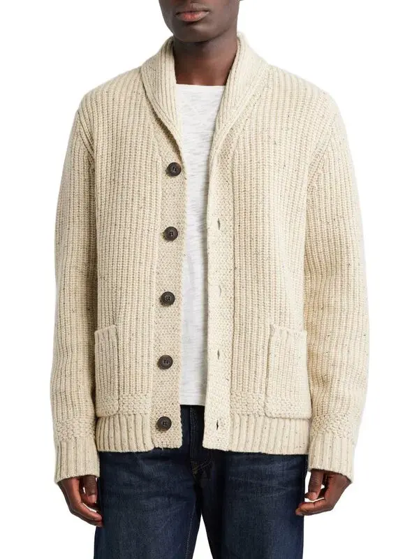 SCHOTT Donegal Tweed Wool Blend Cardigan - Off White