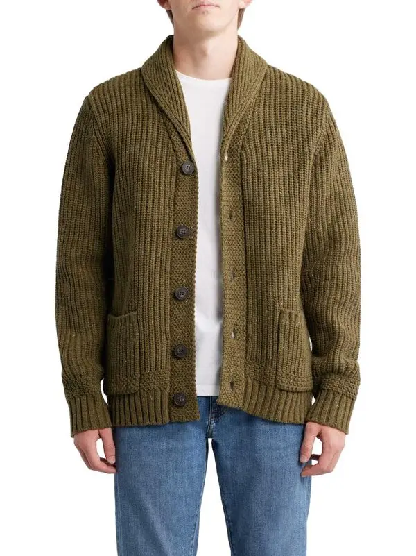 SCHOTT Donegal Tweed Wool Blend Cardigan - Olive