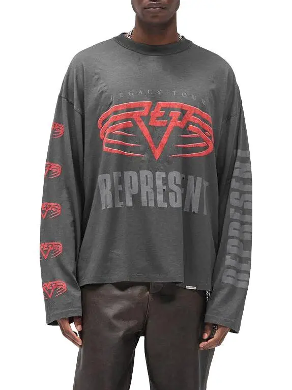 REPRESENT Living Legacy Tour Long Sleeve Cotton & Hemp Graphic T-shirt - Sun Fade Grey
