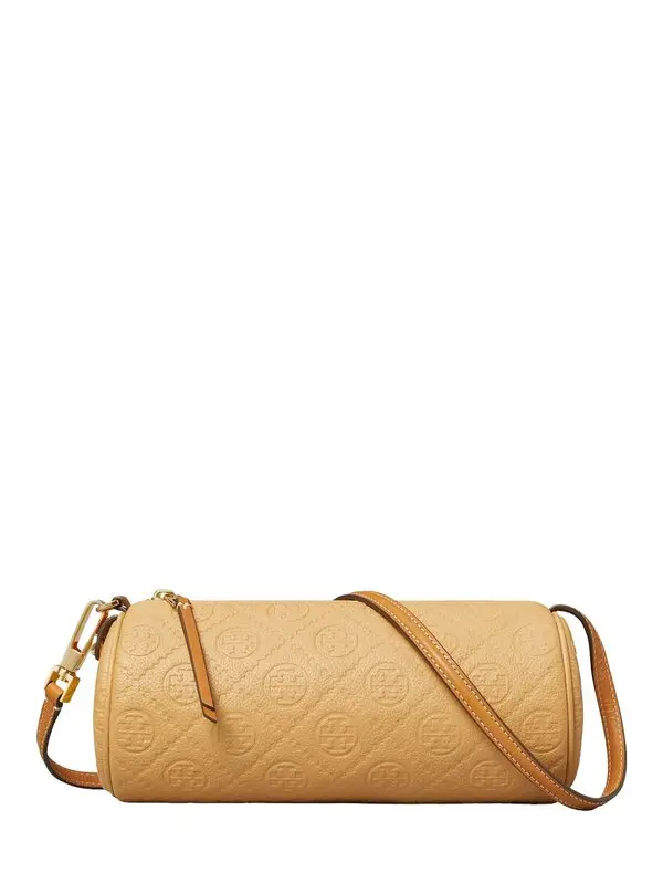 Tory Burch T Monogram Pebble Leather Cylinder Shoulder Bag - Biscotti