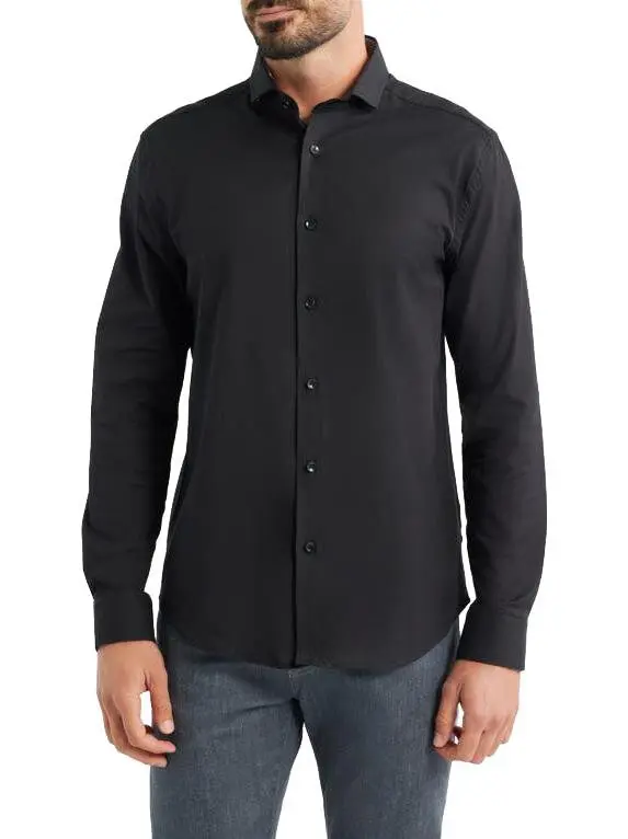 Stone Rose Nova Legacy Solid Stretch Cotton Blend Button-up Shirt - Black