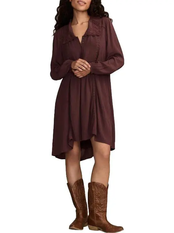 Lucky Brand Embroidered Long Sleeve Shirtdress - Burgundy