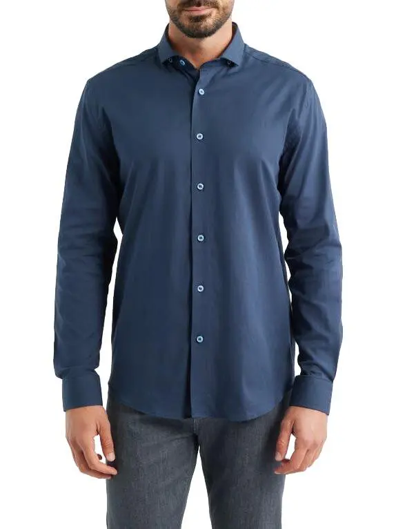 Stone Rose Nova Legacy Solid Navy Stretch Cotton Blend Button-up Shirt - Dark Navy