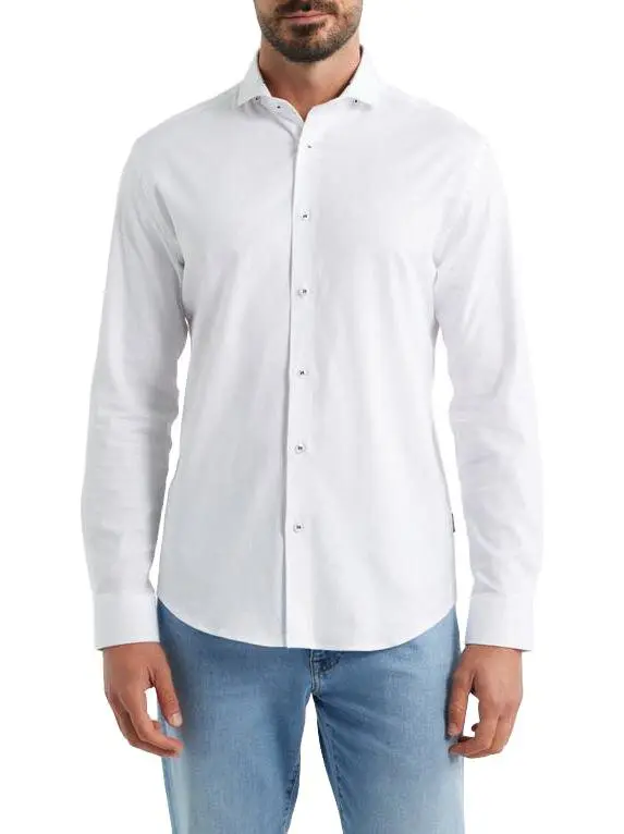 Stone Rose Nova Legacy Solid Stretch Cotton Blend Button-up Shirt - White